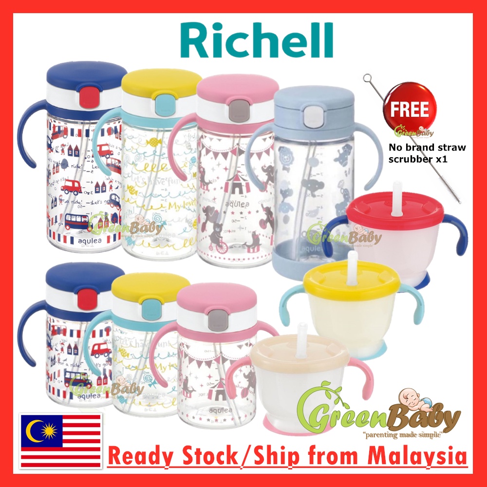 Richell AQ Straw Bottle 320ml Tritan Aqulea Water Bottle Kids Straw ...