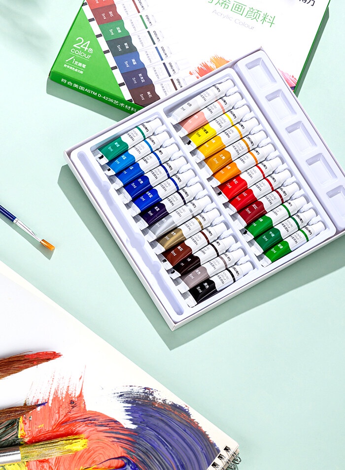 Deli Acrylic Paint 24 colors 5ml each Artist Acrylic Colour for Canvas ...