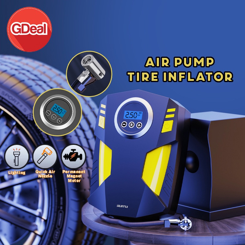 GDeal 12V Mini Car Air Compressor Digital Tire Inflator LED Light ...