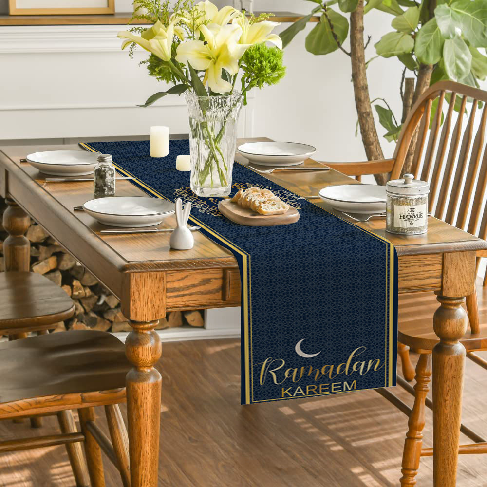 Ramadan Kareem Table Cover Hari Raya Decorations 2025 Dark Moon Stars ...