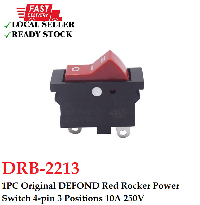 1PC Original DEFOND DRB-2213 Red Rocker Power Switch 4-pin 3 Positions ...