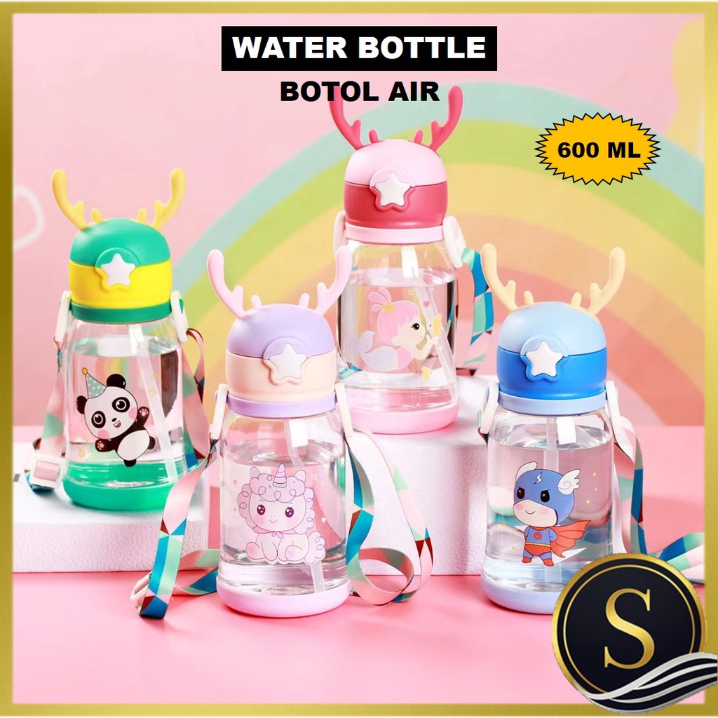 New Design Antler 600ml Kids Water Bottle With Straw Cute Botol Air ...