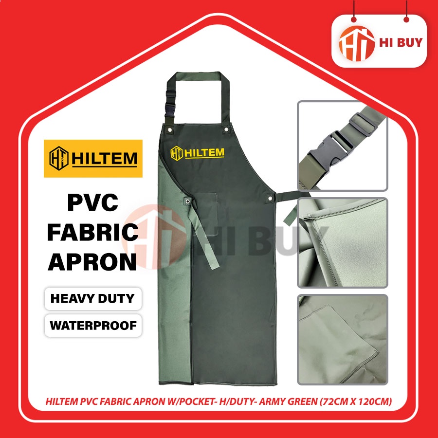 HILTEM PVC FABRIC APRON W/POCKET (72X120CM) ARMY GREEN HEAVY DUTY ...