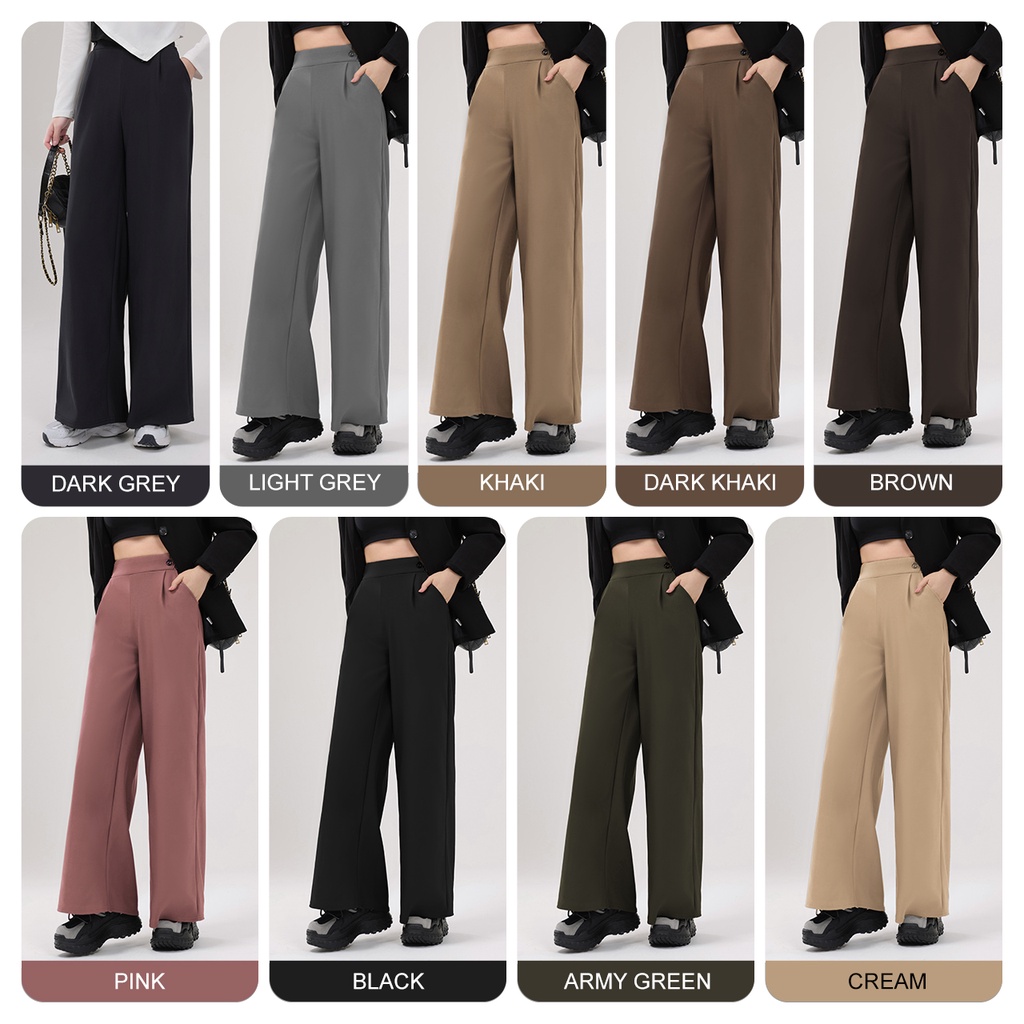 Baju Raya 2024 MK Wide Leg Pants Women Elastic Waist Formal Work Pants ...