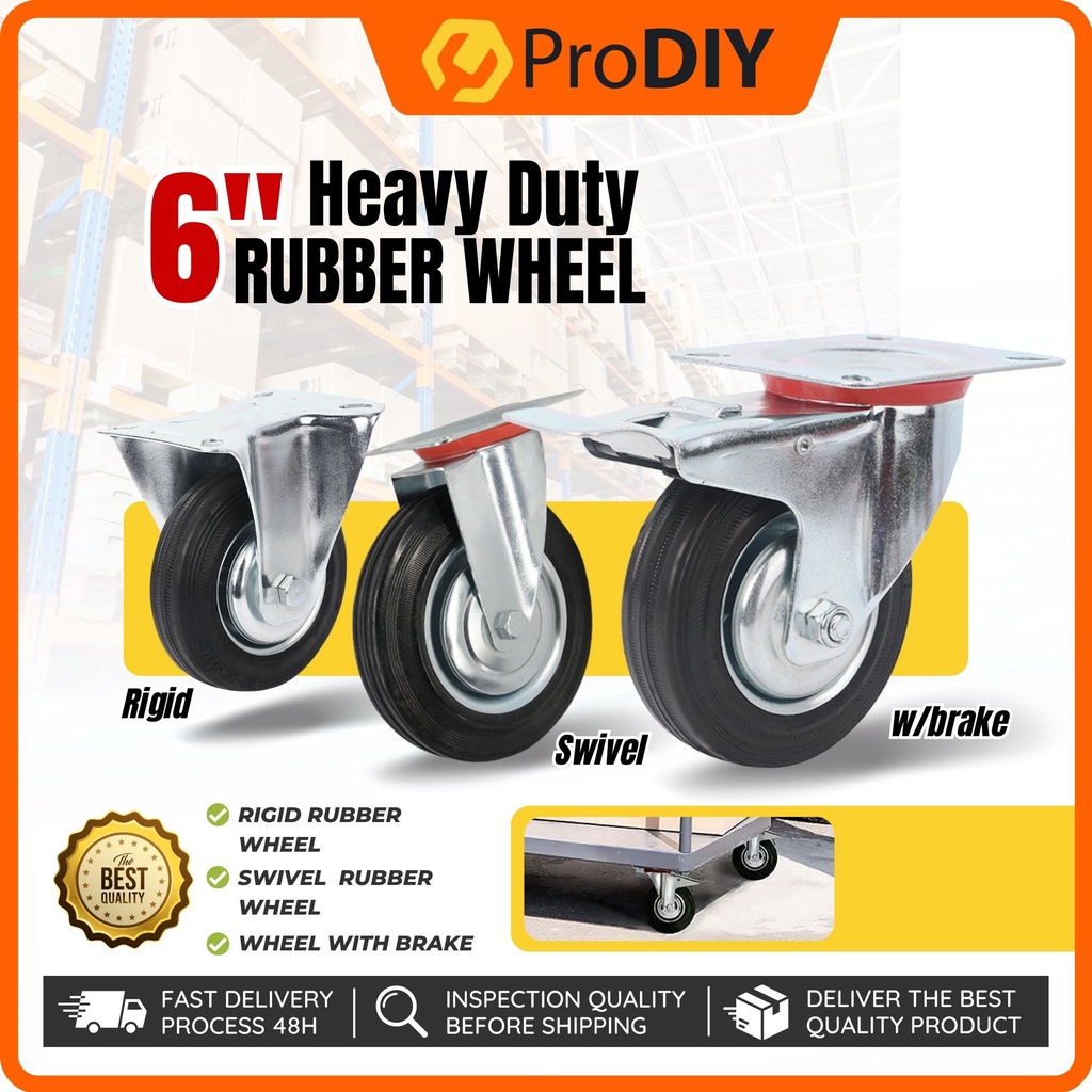 6 INCH Trolley Black Rubber Single Wheel Swivel Brake Castor Furniture ...
