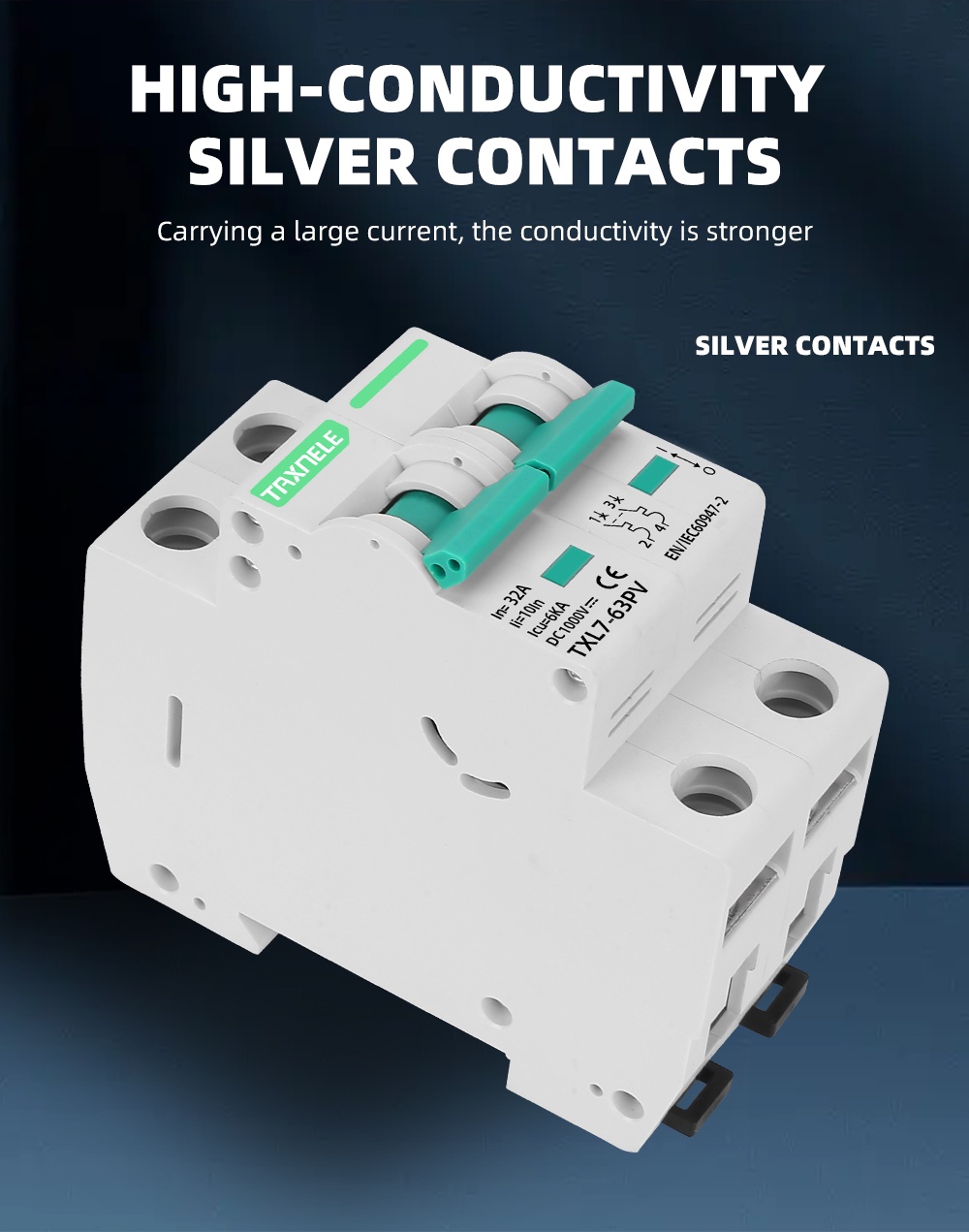 2P DC 1000V L7 MCB Solar Mini Circuit Breaker Overload Protection Battery Switch 10A 16A 20A 25A ...