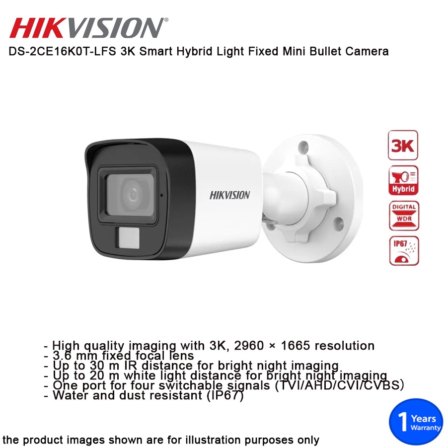 HIKVISION 3K 5MP 3.6mm Smart Hybrid Light Audio Fixed Mini BULLET CCTV Camera DS-2CE16K0T-LFS ...
