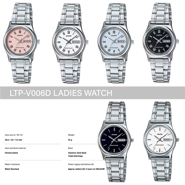 [CASIO LTP-V006D] DAY AND DATE ANALOG LADIES WATCH ( diameters 25mm ...