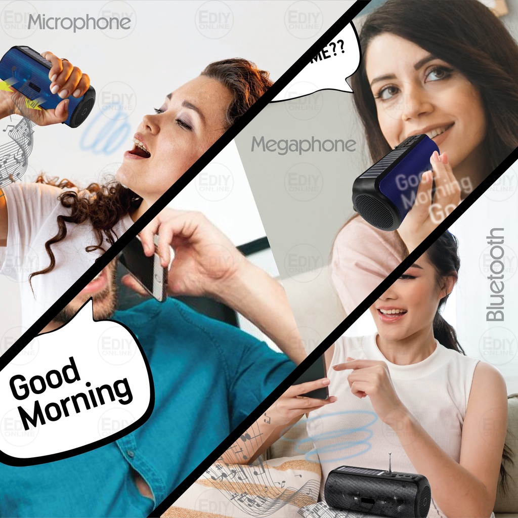 SOLAR MEGAPHONE + FM RADIO + BLUETOOTH SPEAKER KARAOKE MIC MICROPHONE ...