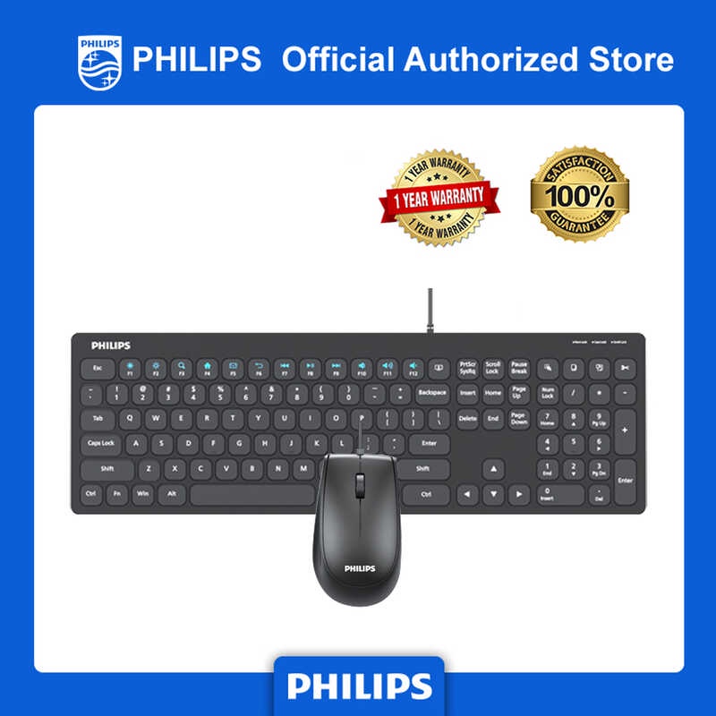 PHILIPS SPT6217 Ergonomic Wired USB Slim Mute Scissor Feet Keyboard ...