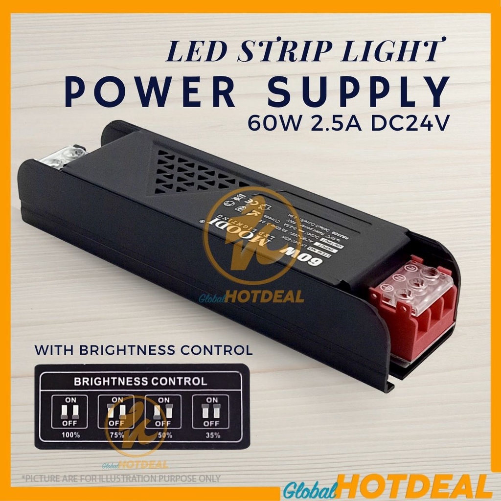MOODI Power Supply Dimmable Control Lighting Transformer LED Strip Light DC24V 60W 2.5A Low ...