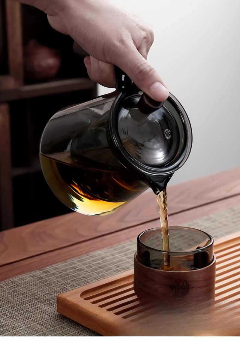 Wooden Handle Glass Pot Teapot High Borosilicate Tea Water Separation ...