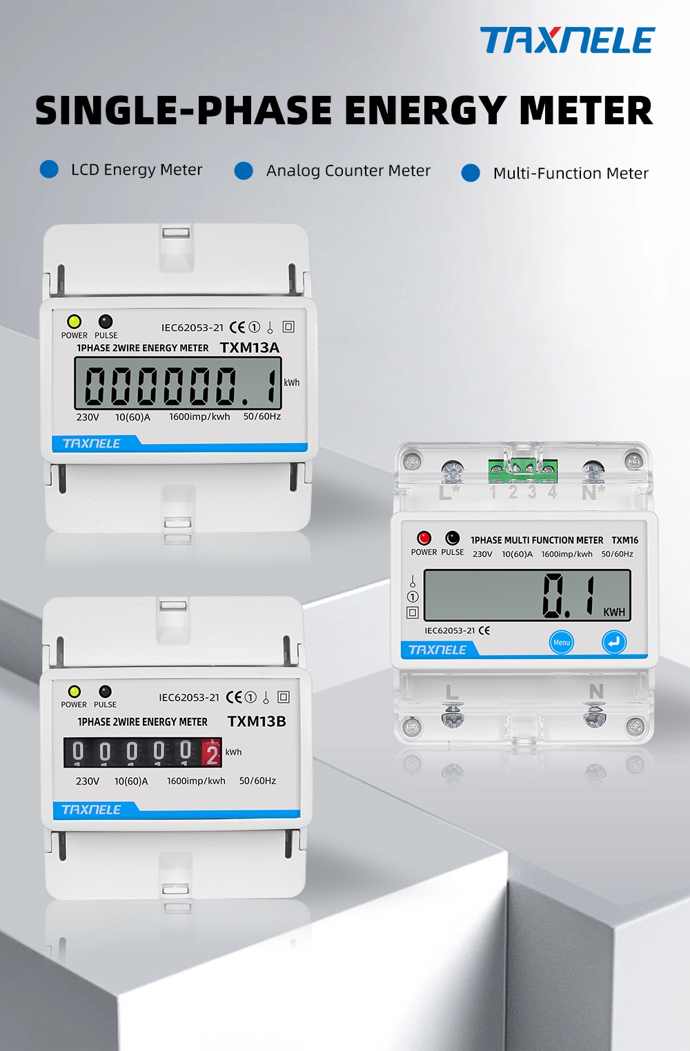 Single Phase 1P 2 Wire Digital Wattmeter Power Consumption Energy Meter ...