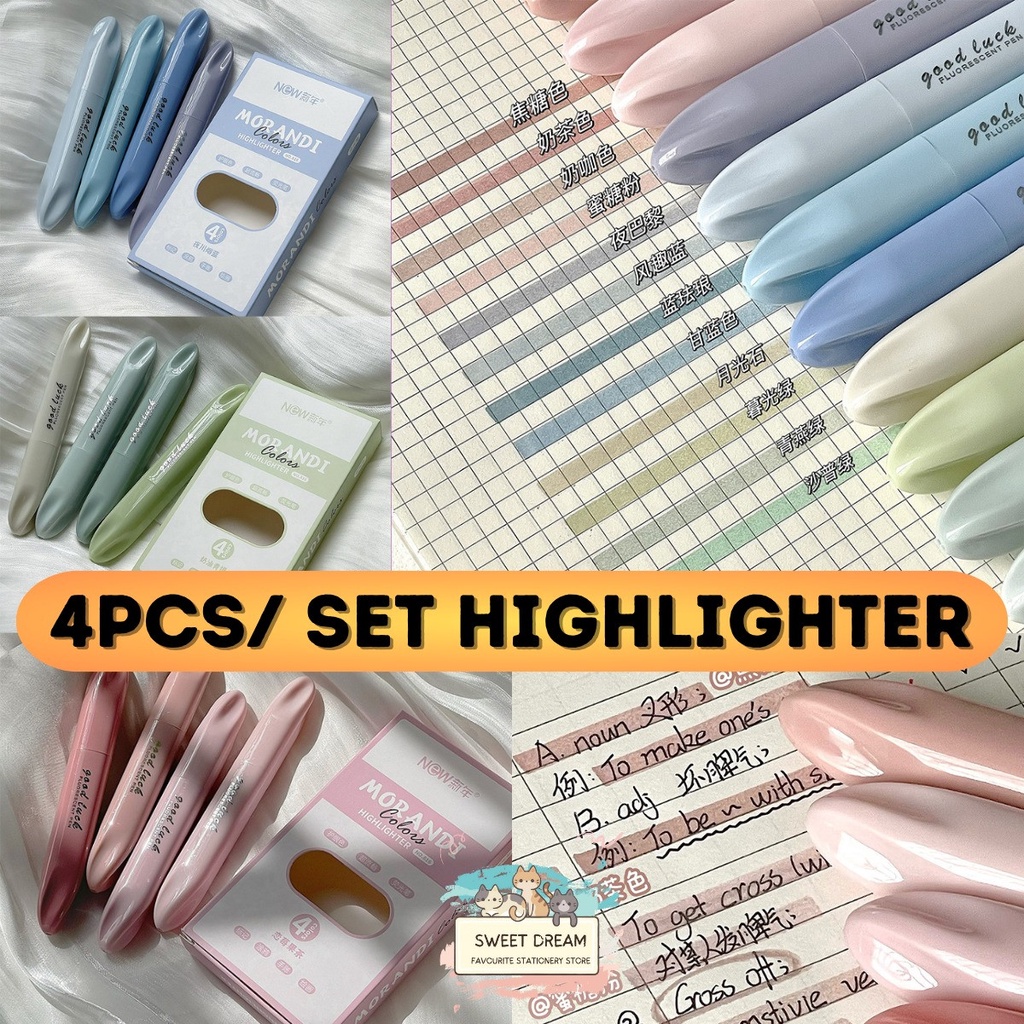 4pcs/SET Aesthetic GOOD LUCK Morandi Fluorescent Color Highlighter Set ...