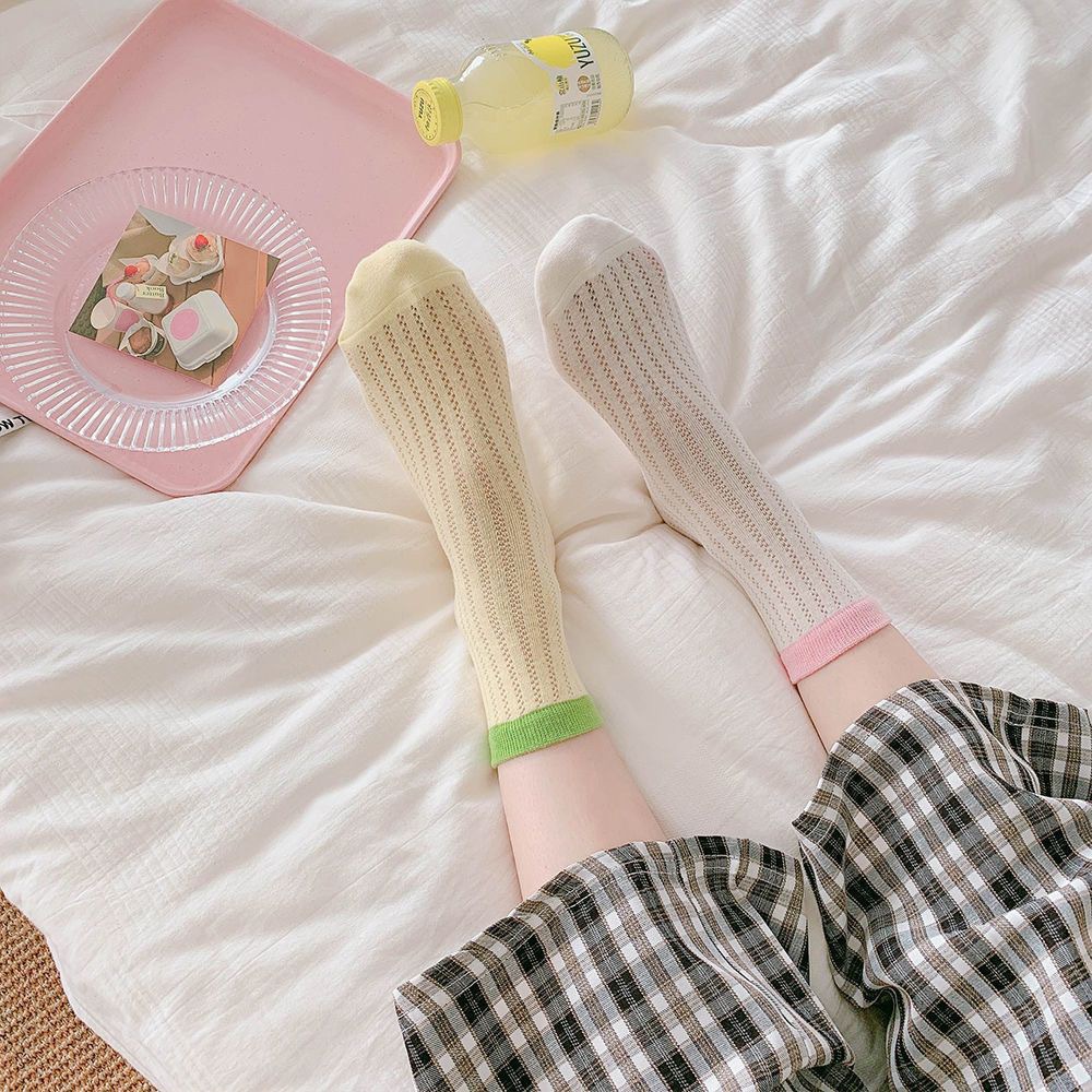 Spring Summer Breathable All-Match Candy Color Socks Women's Mid-Tube ...