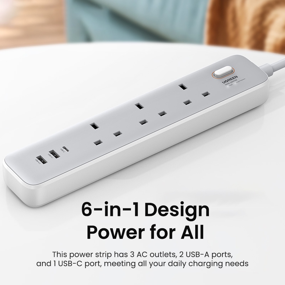 UGREEN 6 in 1 Charger 30W Power Strip DigiNest Cube GaN Extension Lead ...