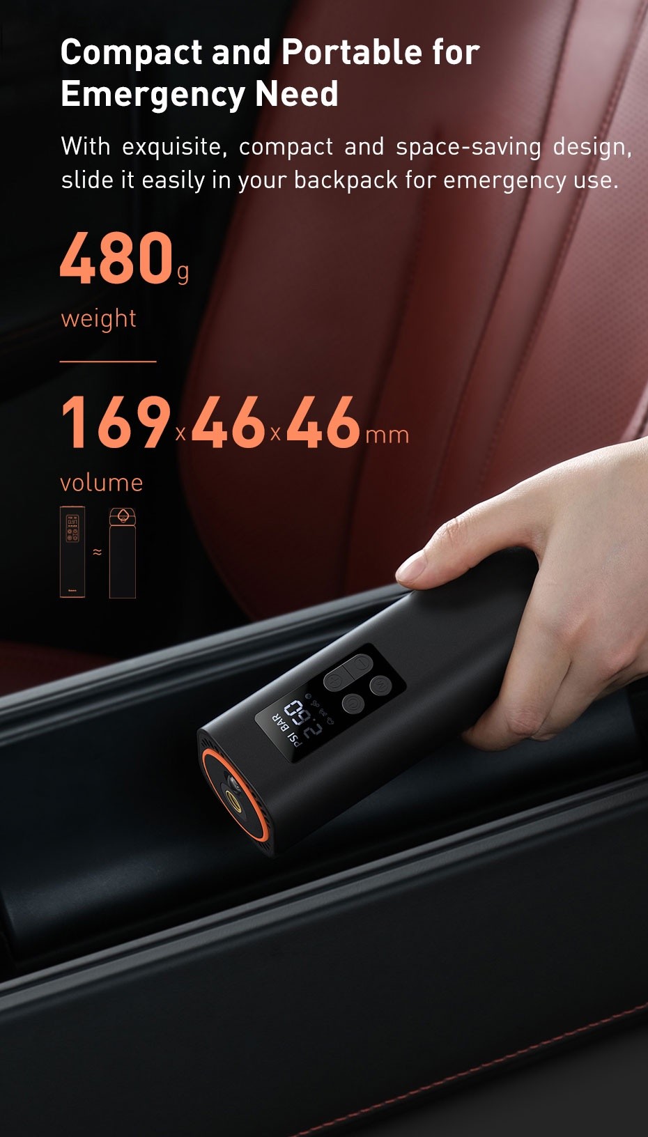 Baseus DC 12V Super Mini digital display Inflator Pump Maximum pressure ...