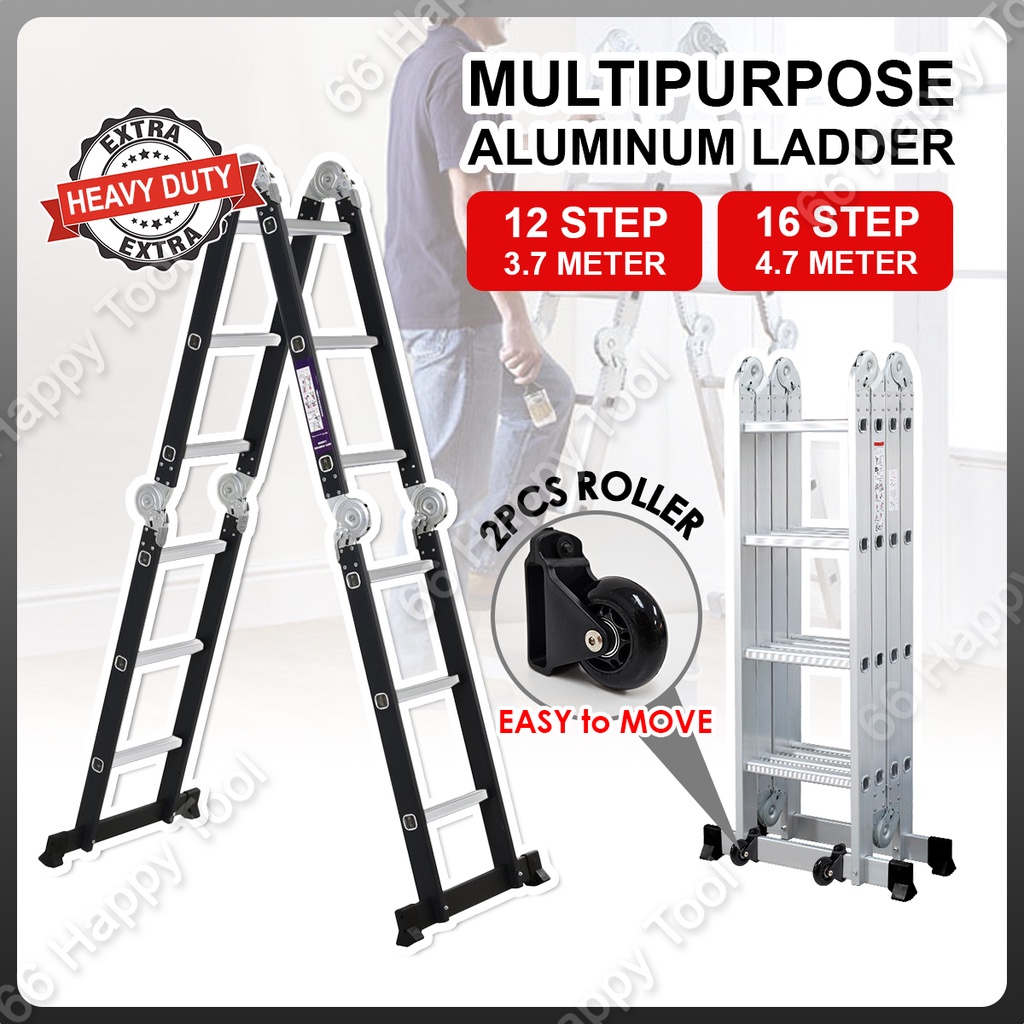Foldable Multi Purpose Aluminium Ladder Heavy Duty 12 / 16 Steps ...