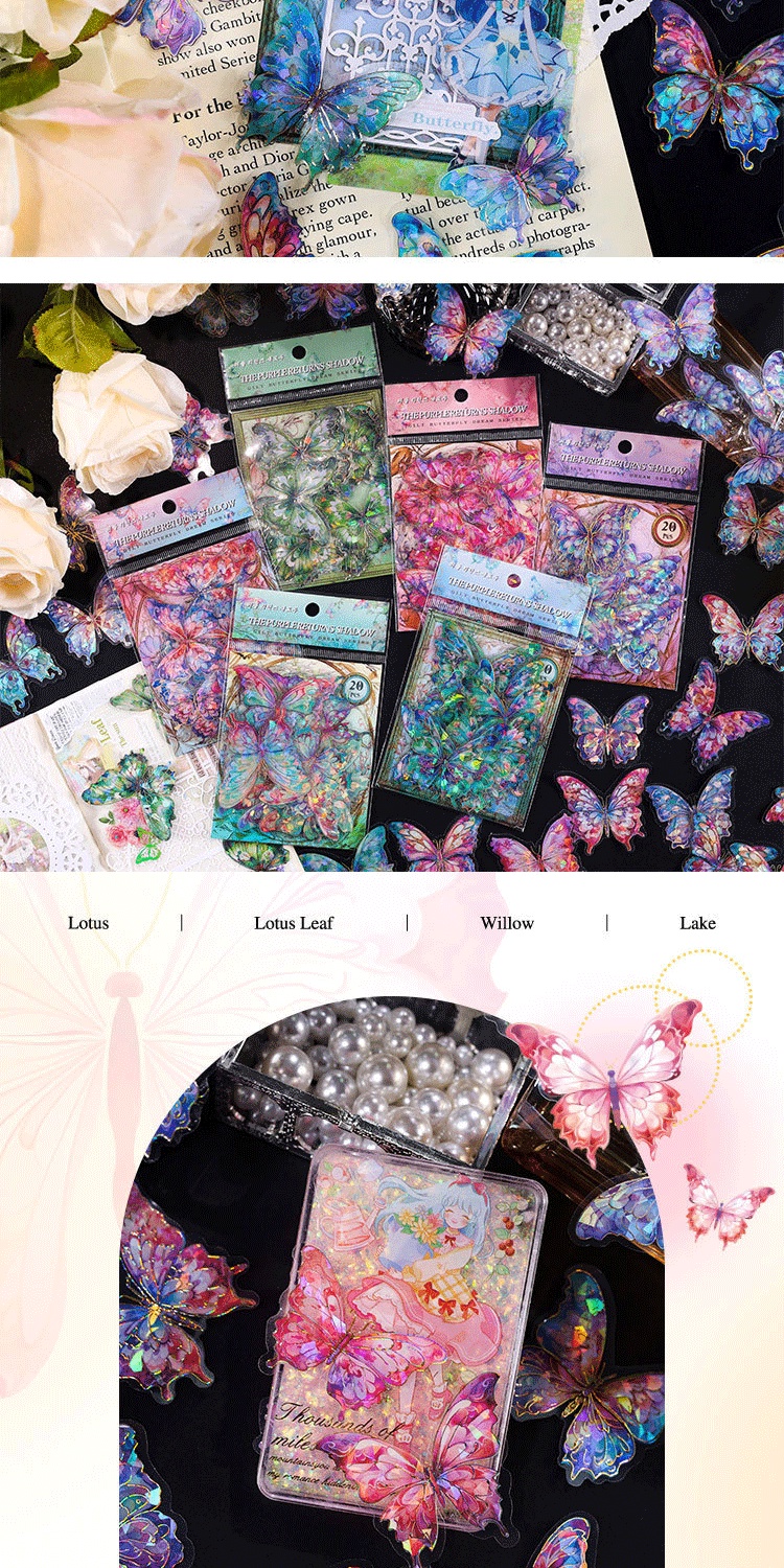 Journamm 20pcs/pack Butterfly Stickers Ice Crystal Laser DIY ...