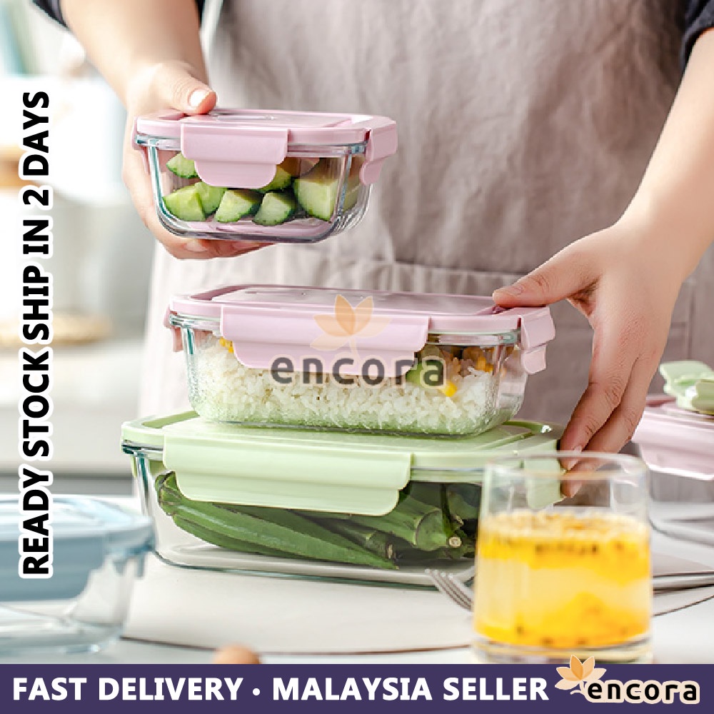 Encora Borosilicate Glass Container Bekas Makanan Kaca Lunch Box Food ...
