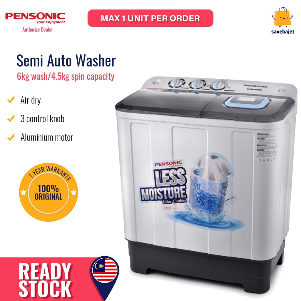PENSONIC Semi Auto Washing Machine (6kg) PWS-6005X | Shopee Malaysia