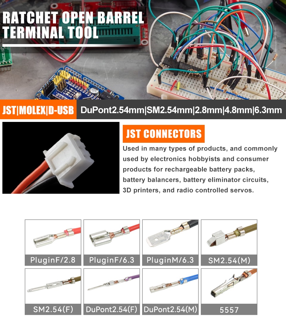 Non-insulated 23-16 AWG Open Barrel Crimping Tool 0.25-1.5mm², Ratcheting Crimper for Dupont ...