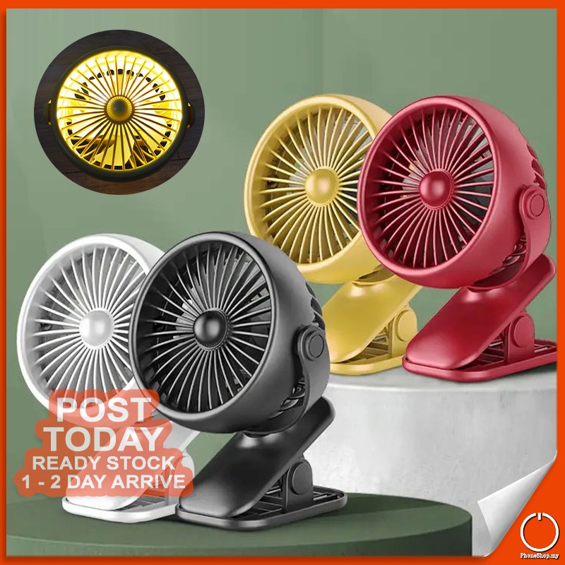 𝟑𝟔𝟎° + 𝟑𝟔𝟎° 3 Speed Modes Mini Clip Fan Strong Wind LED Air Cooler Baby ...