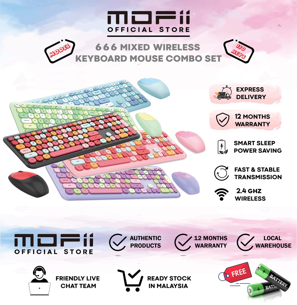 Mofii 666 2 4g Wireless Keyboard Mouse Set Combo Mixed Color Set For Pc Notebook Office Laptop