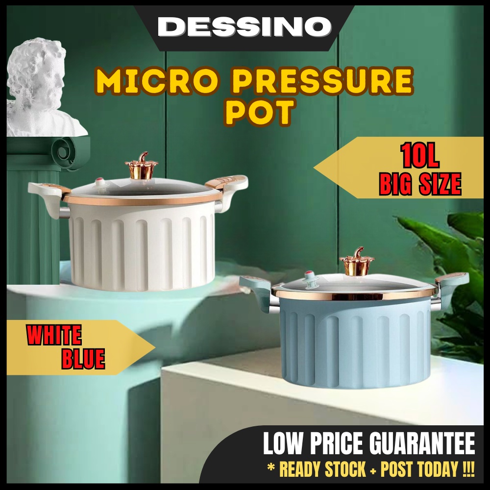 DESSINO 10L Kitchen Enamel Micro Pressure Pot Vacuum Non Stick Soup Pot ...