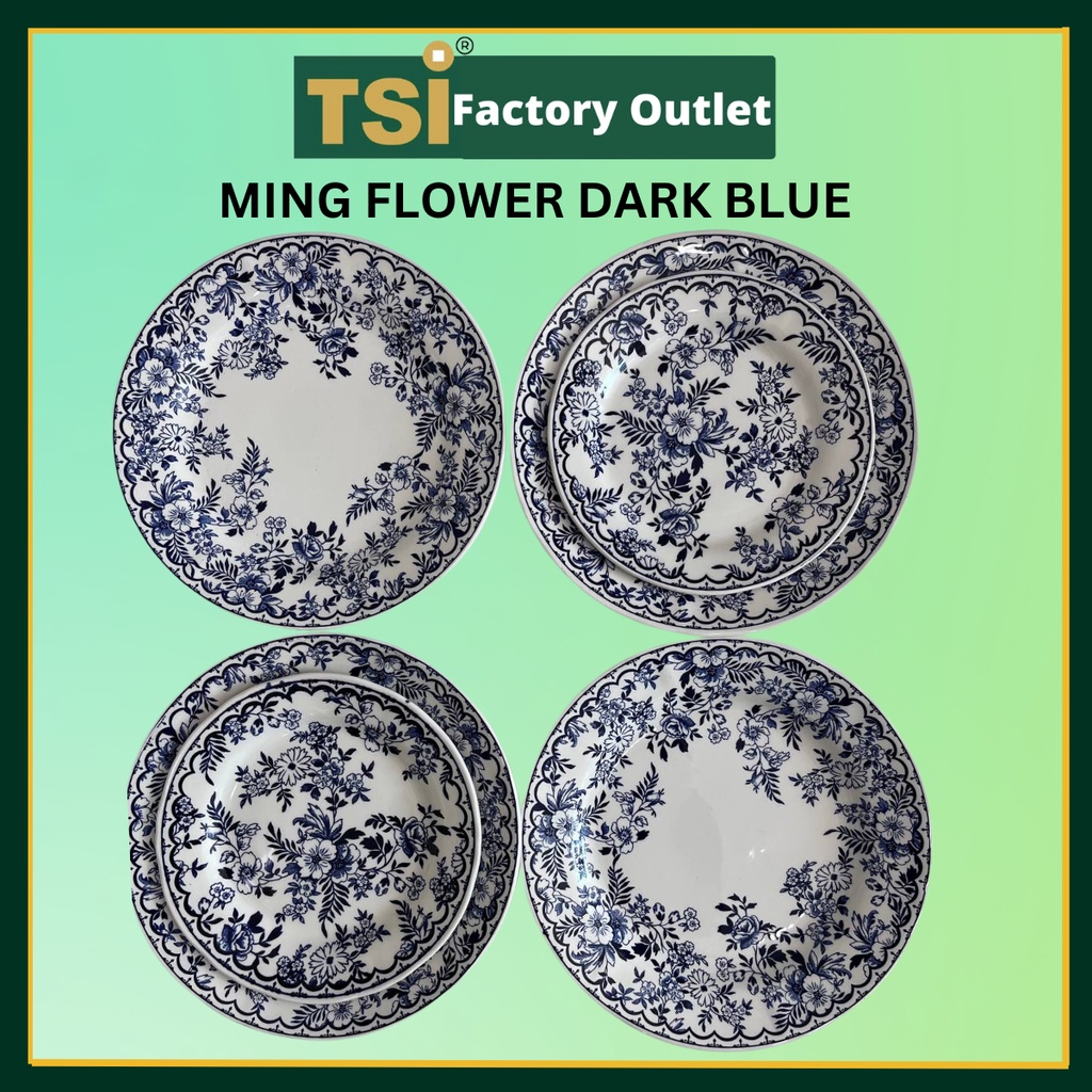 CLAYTAN BASIC SET - MING FLOWER DARK BLUE Ceramic Set Pinggan Mangkuk ...