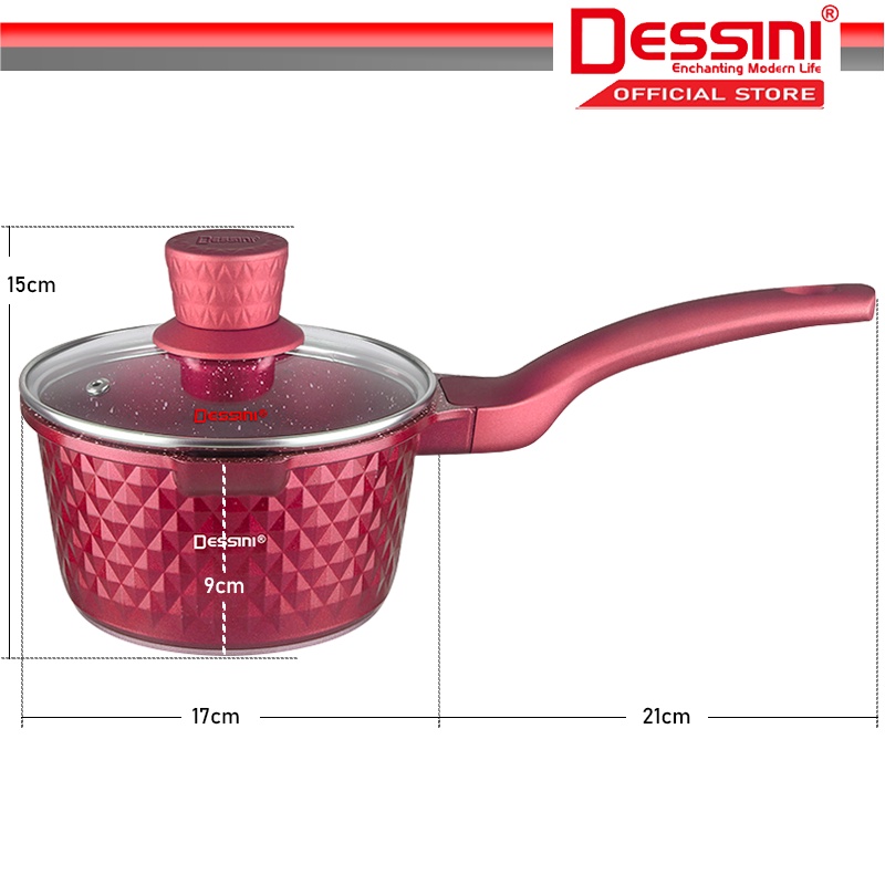 DESSINI ITALY 16CM Rhombus Sauce Pan Die Cast Aluminium Non Stick Milk ...