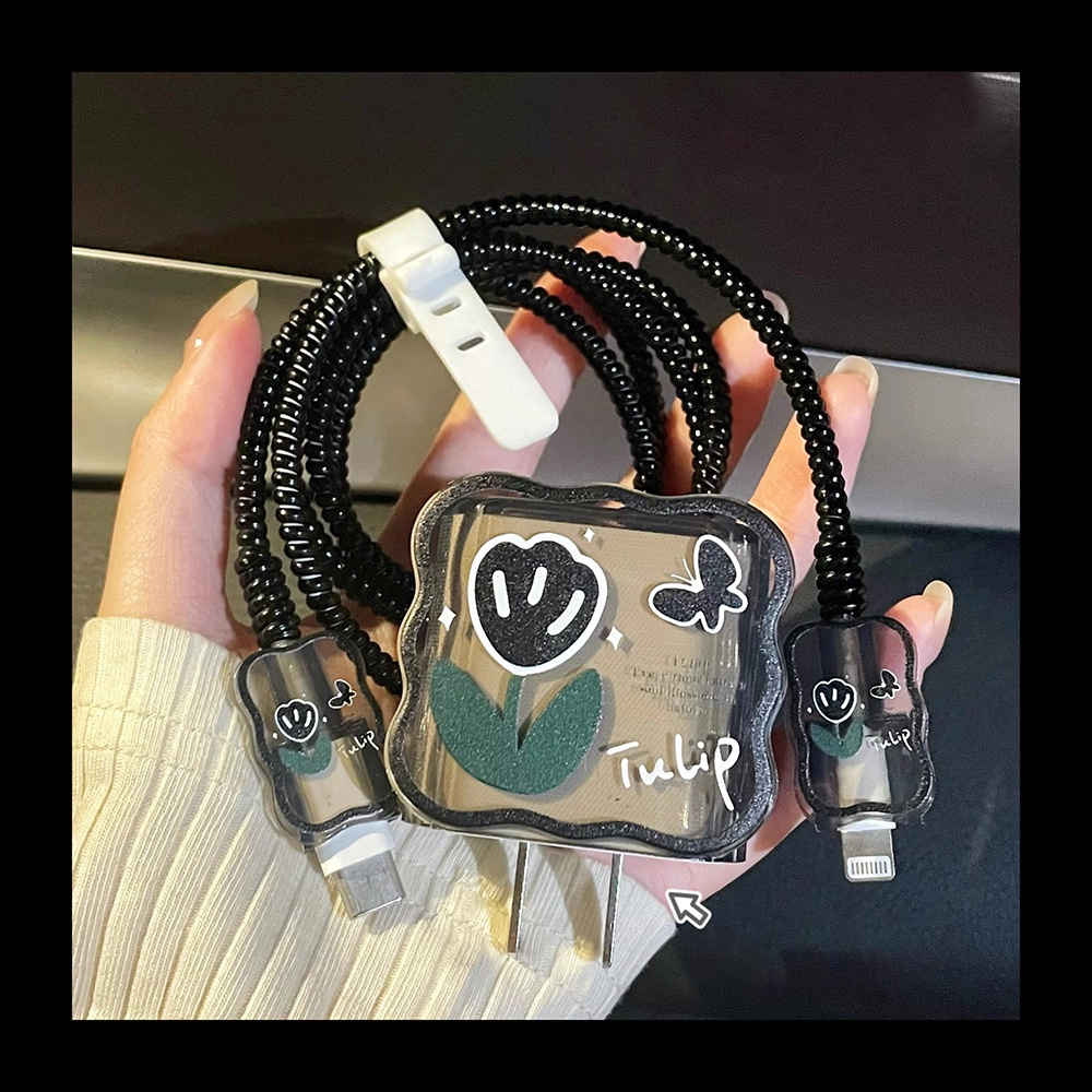 Vintage Black Tulip Flower Charging Head Protective Cover for Apple ...