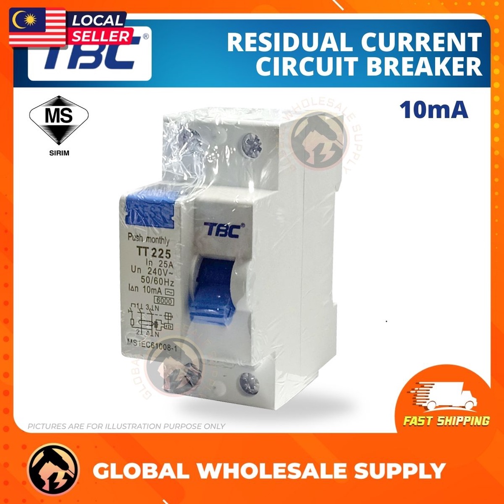 TBC 2 POLE 25A 10mA Residual Current Circuit Breaker ELCB 25A / 40A ...