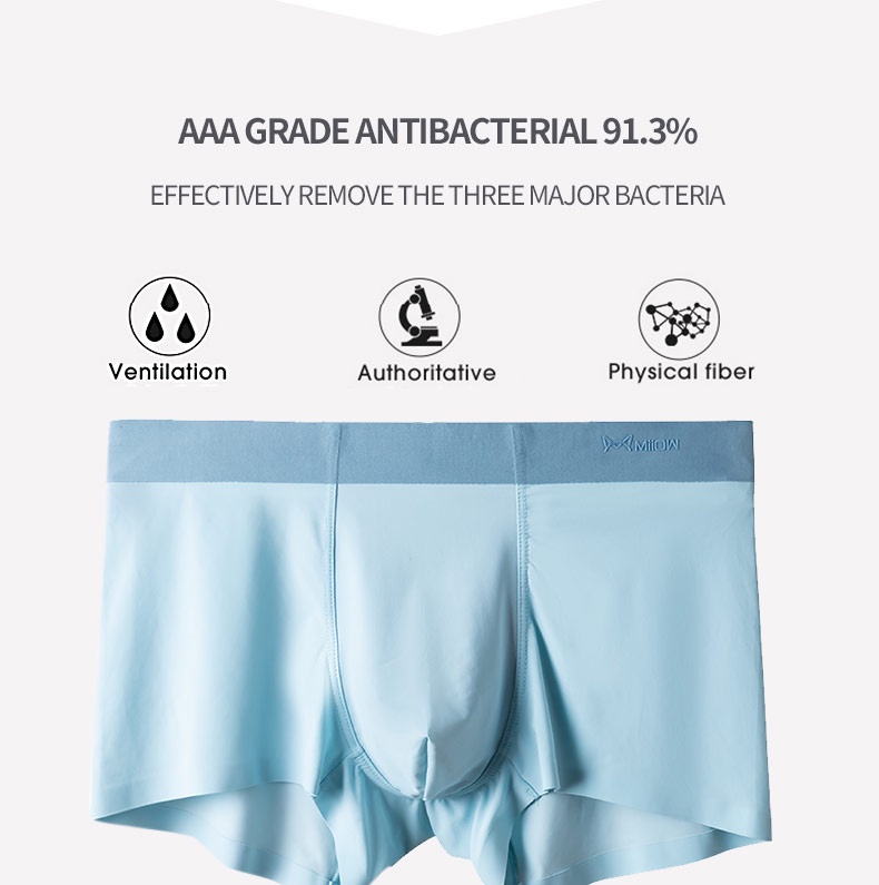 MiiOW Ice Silk Seamless Men's Boxer Briefs 3A Graphene Antibacterial Man Underwear Underpants ...