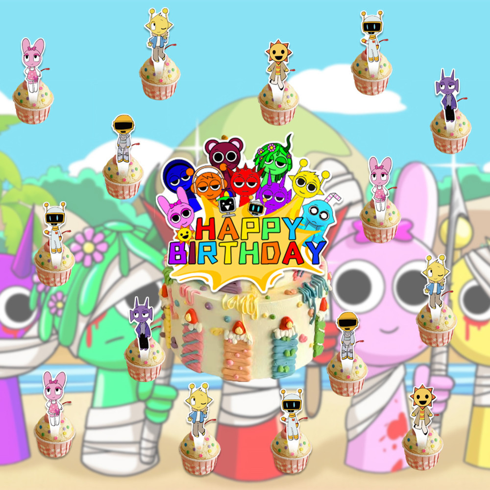 SPRUNKI Cartoon Theme Party Set Birthday Flag Cake Decoration Balloon ...