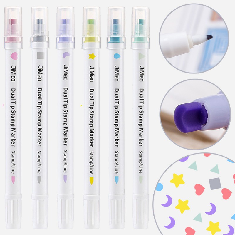 Student Scrapbook Diary Art Drawing Marker Pen / 6 Color Stamps Double ...