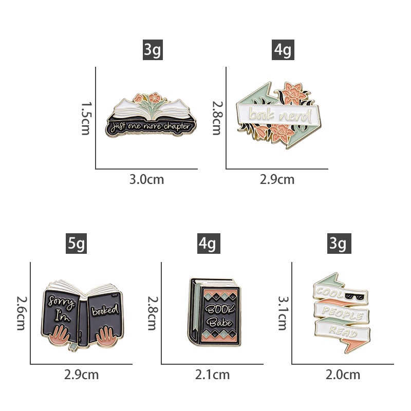 Creative Flower Books Enamel Pins Brooches Book Read Ribbon Text Letter ...