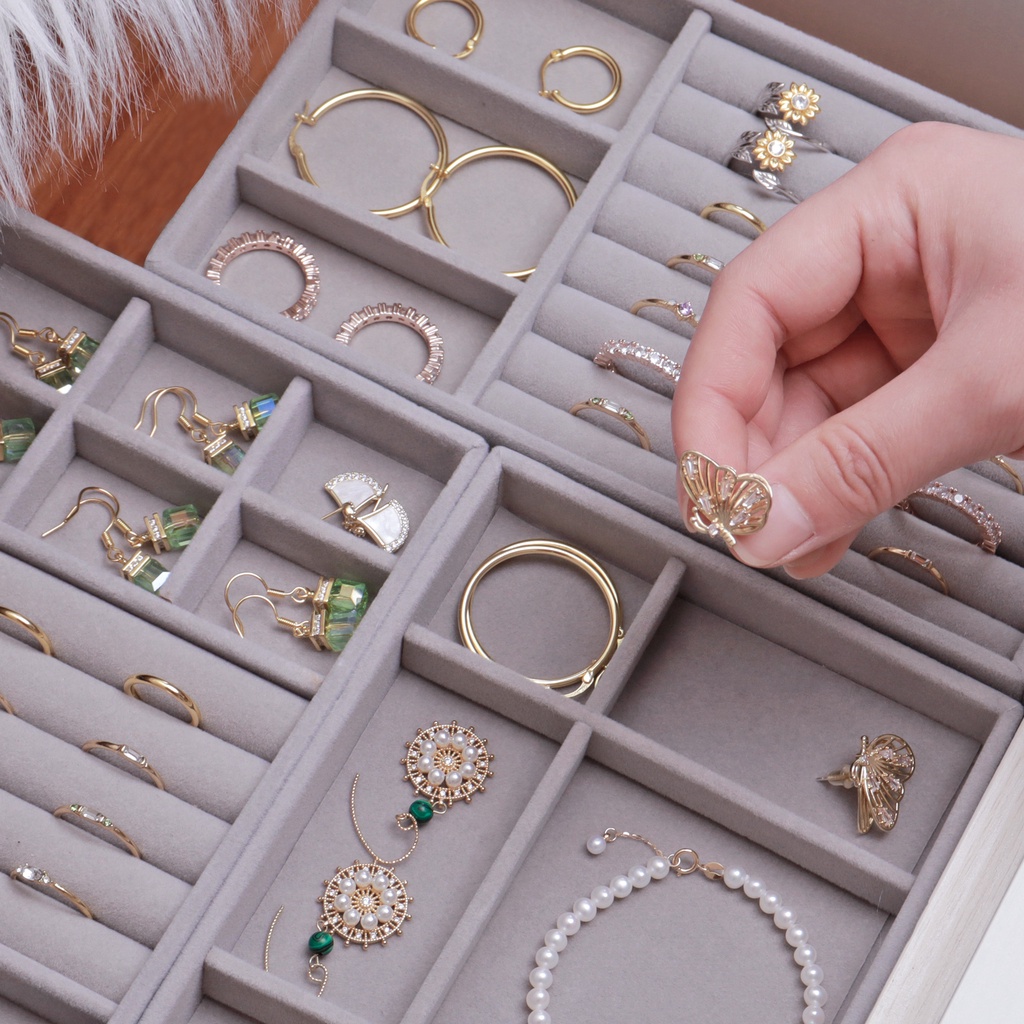 Multi-grids Velvet Jewelry Display Tray Necklace Bracelet Earring Rings ...