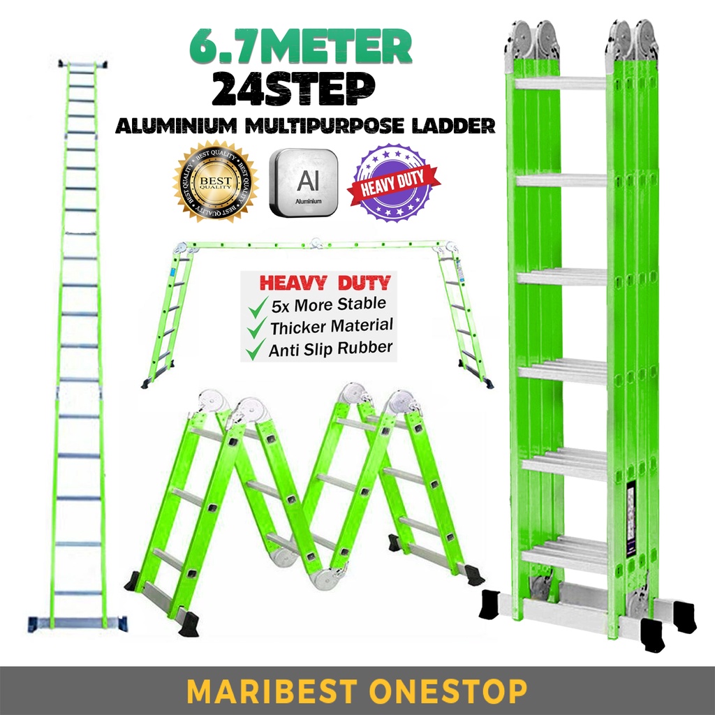 24STEP (6.7M) Green Aluminium Multipurpose Ladder Tangga Lipat ...