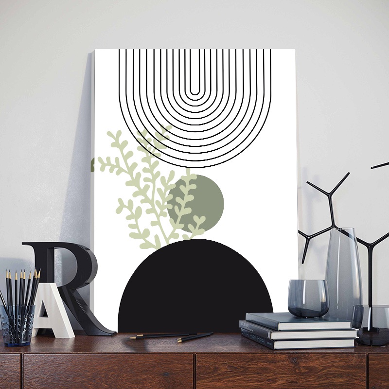 (With Frame)Boho Green Leaf Posters with Frame Abstract Geometric Sun ...