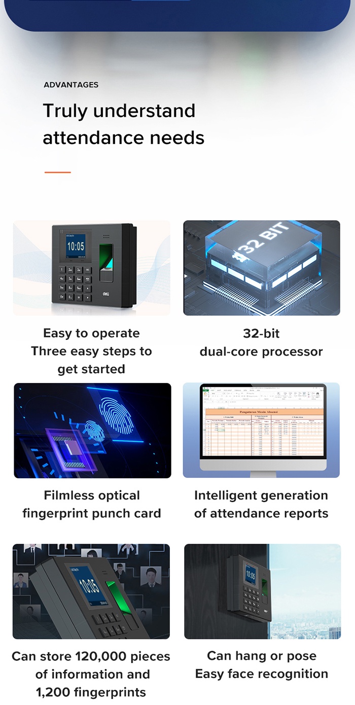 Deli Fingerprint Attendance Machine Time Recorder Clock Factory Office ...