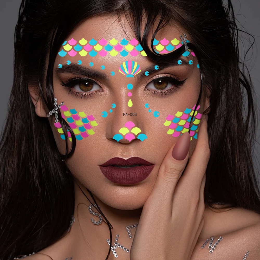 1 Sheet Waterproof Fluorescent Face Stickers UV Light Glowing ...