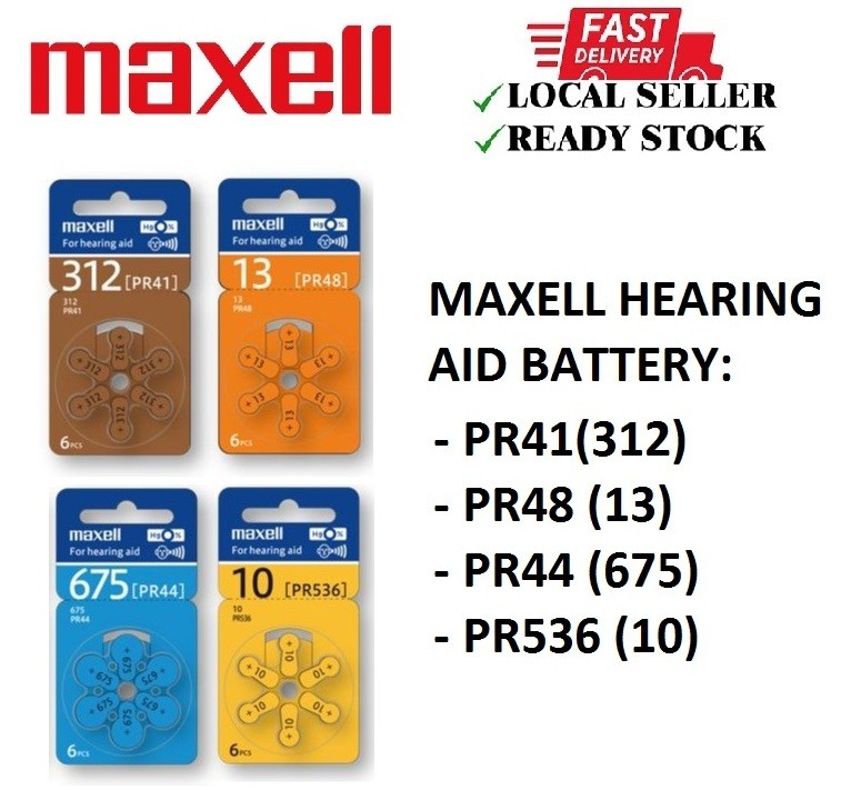 MAXELL Hearing Aid Zinc-Air Battery (6pcs per pack) - PR44 (675)/PR48 (13)/PR536 (10)/PR41 (312 ...
