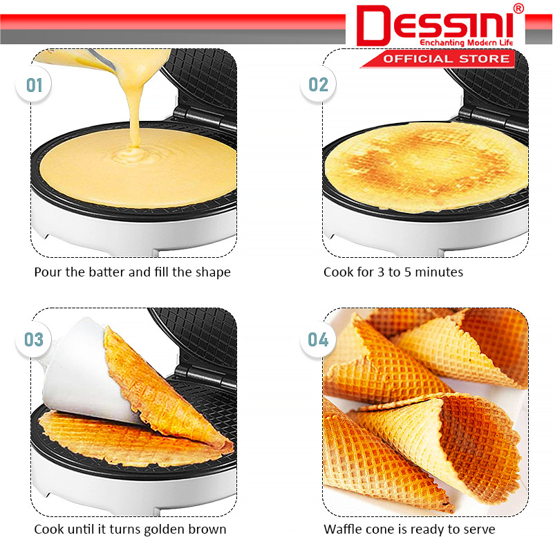 DESSINI ITALY Double Sided Ice Cream Cone Maker Egg Roll Pizza Waffle ...