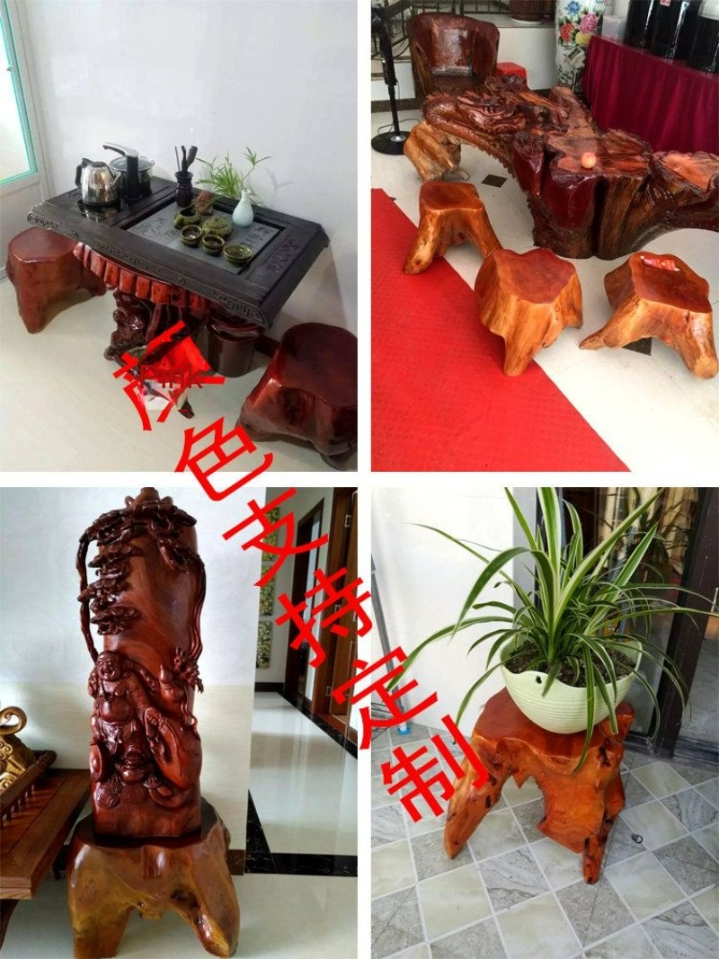 Root Carving Stool Tree Root Tea Table Stool Bonsai Solid Wood round a ...