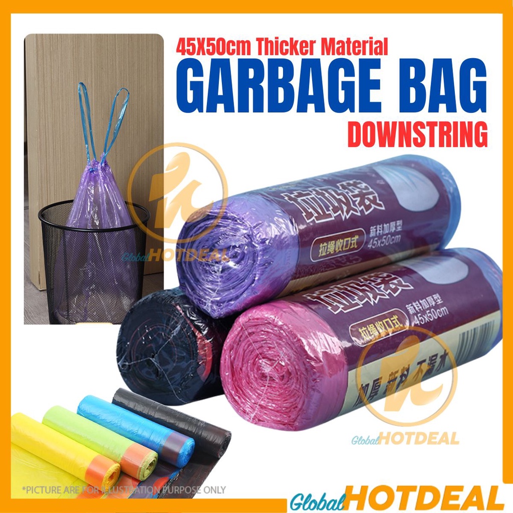 Tie On Garbage Bag Bags With Rope Easy Pull 45cmx50cm Cleaning Trash ...