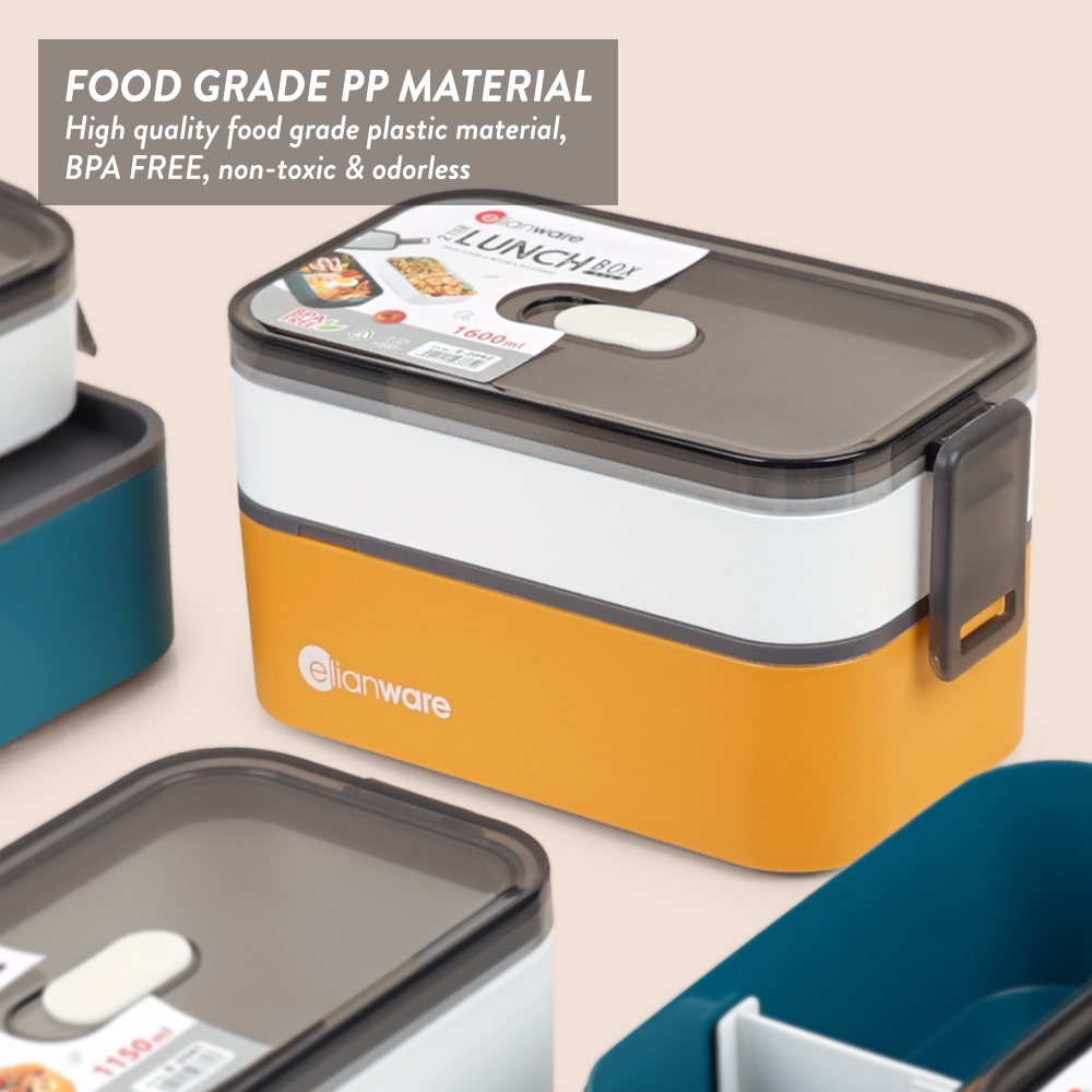 Elianware 1/2 Layers Bento Lunch Box Rectangular Modern Airtight Bekas ...