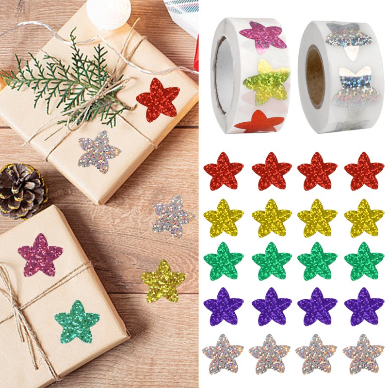 Glitter Pentagram Self Adhesive Label Stickers / 500Pcs/Roll ...