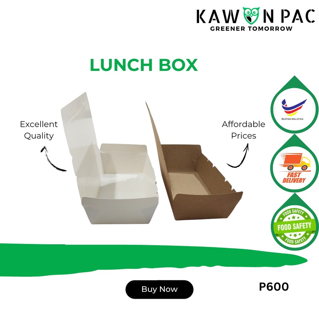 600ml (MEDIUM) / 900ml (LARGE) Paper Lunch Box (50PCS) Self Lock || WHITE/BROWN | Shopee Malaysia