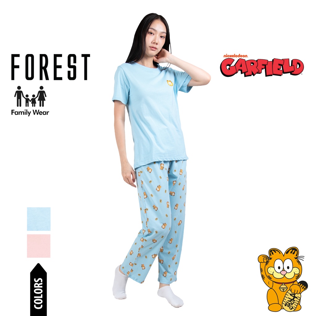 (1 Pc) Forest X Garfield Ladies 100% Cotton Short Sleeve + Long Bottom ...
